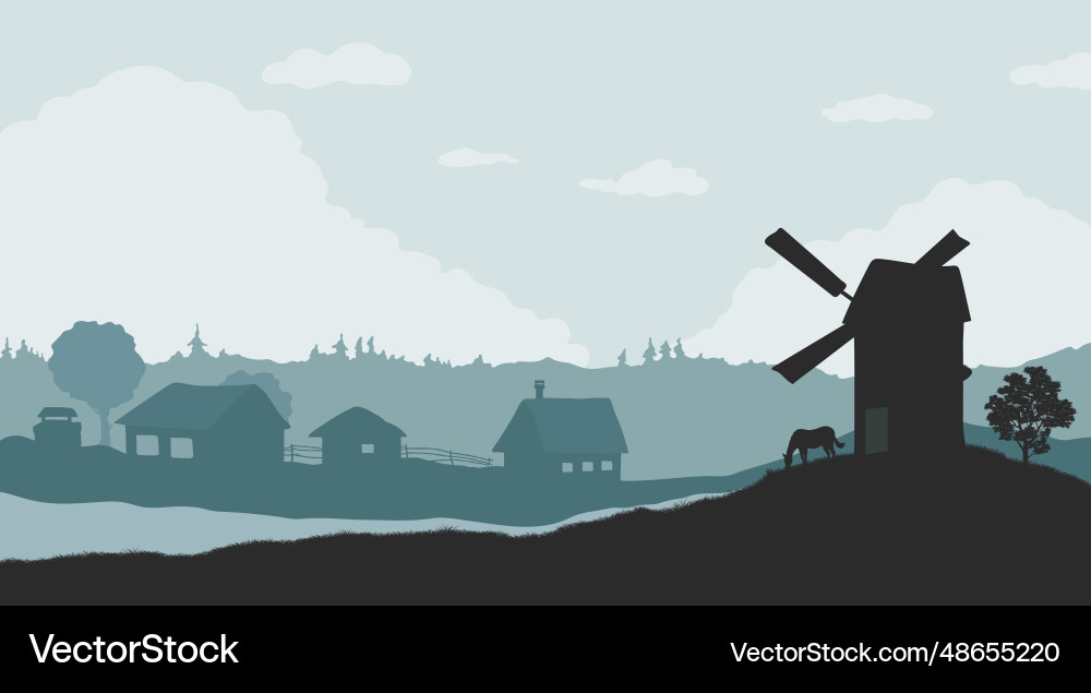 Rural landscape rustic silhouette nature scene Vector Image