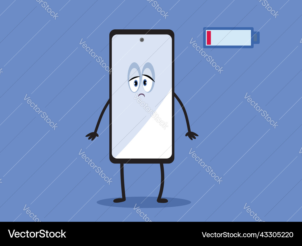 Sad exhausted powerless cartoon mobile phone Vector Image