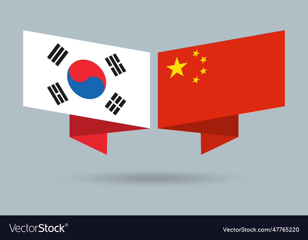 South korea and china flags chinese and korean Vector Image