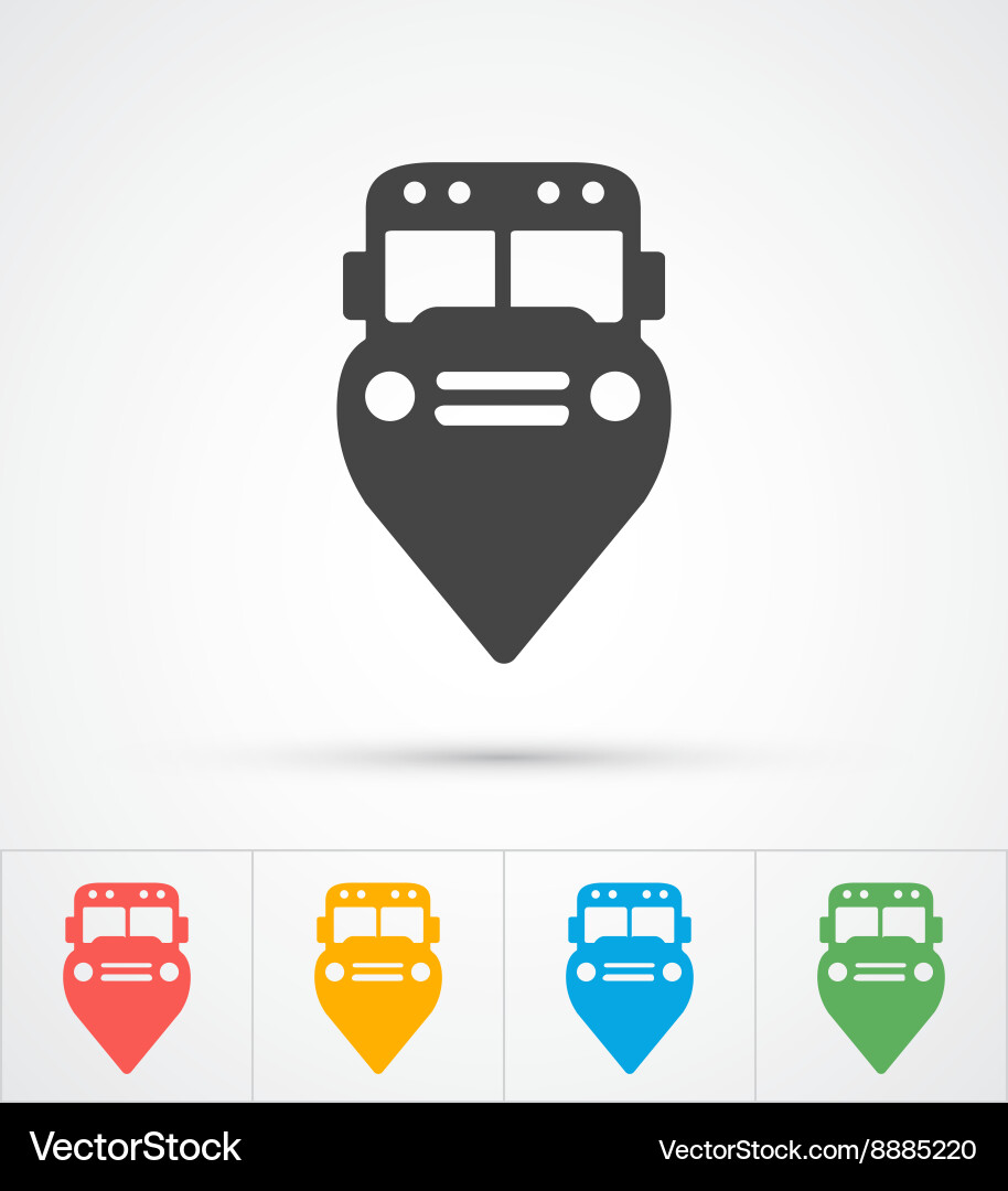Trendy bus marker pin icon for map Royalty Free Vector Image