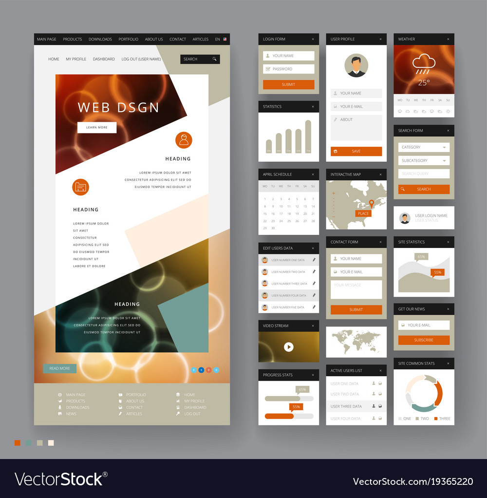 Website template design with interface elements Vector Image