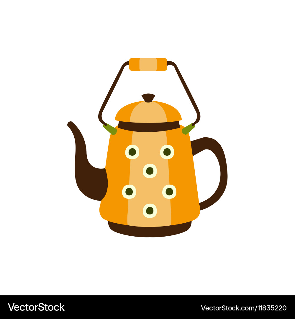Yellow spotted metal kettle with handle camping Vector Image