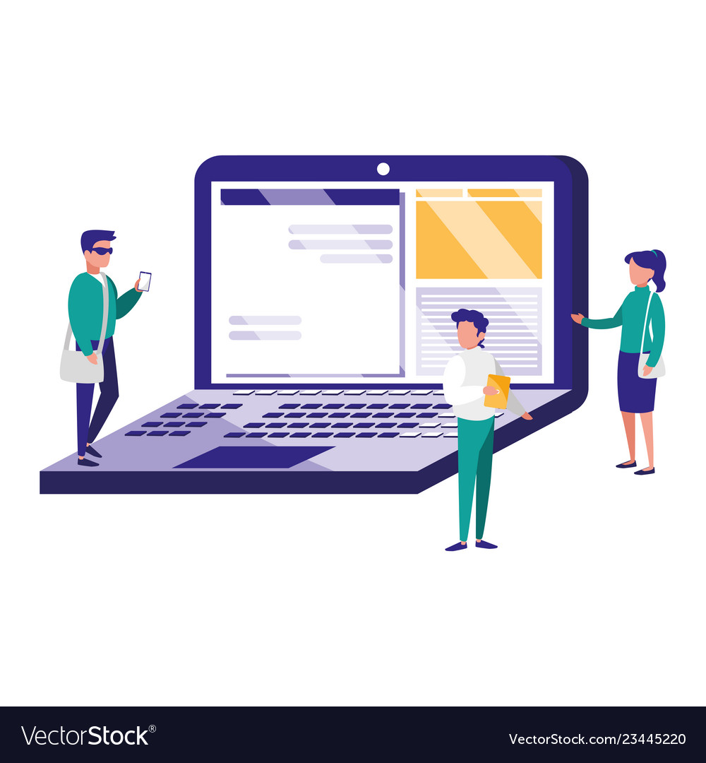 Young business people with laptop characters Vector Image