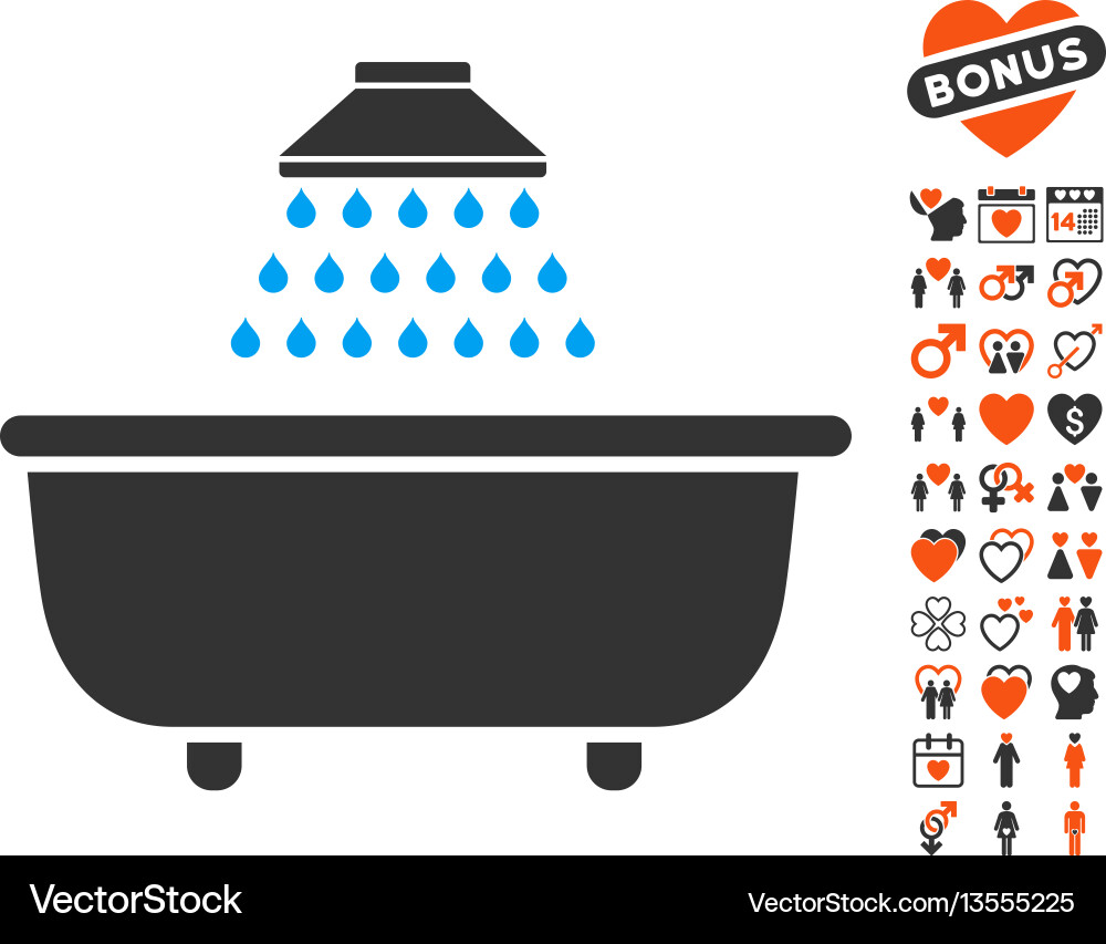 Bath shower icon with love bonus Royalty Free Vector Image