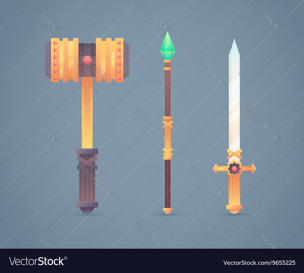 Fantasy medieval cold weapon set in flat-style Vector Image