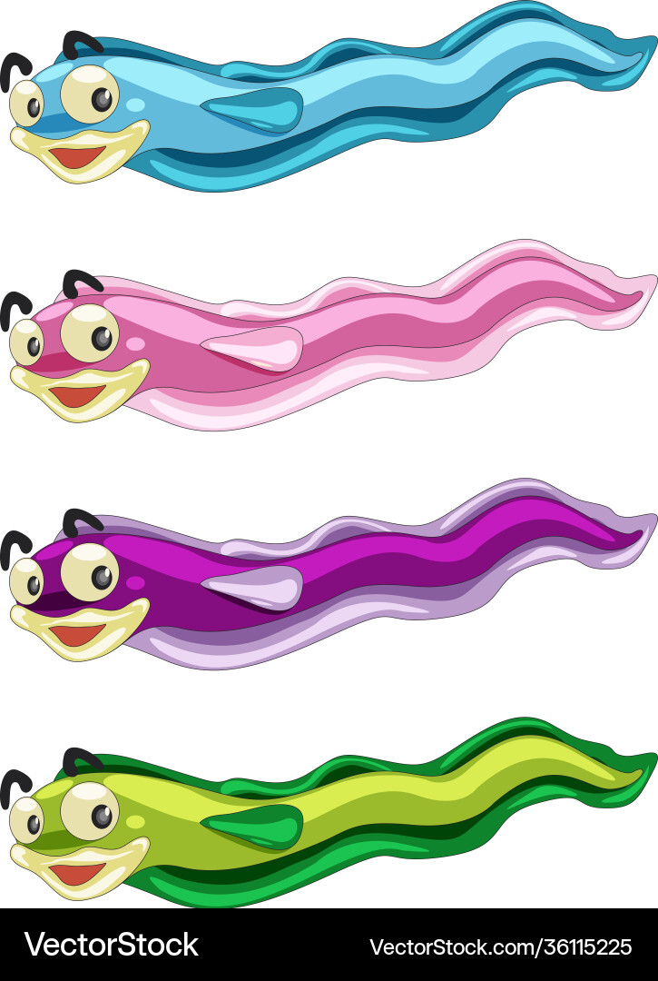 Set many cute eel carton character isolated on Vector Image