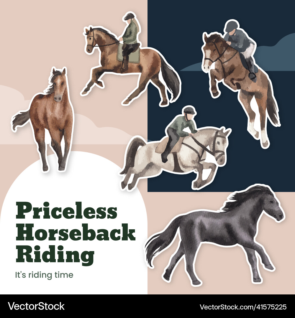 Sticker template with horseback riding Royalty Free Vector