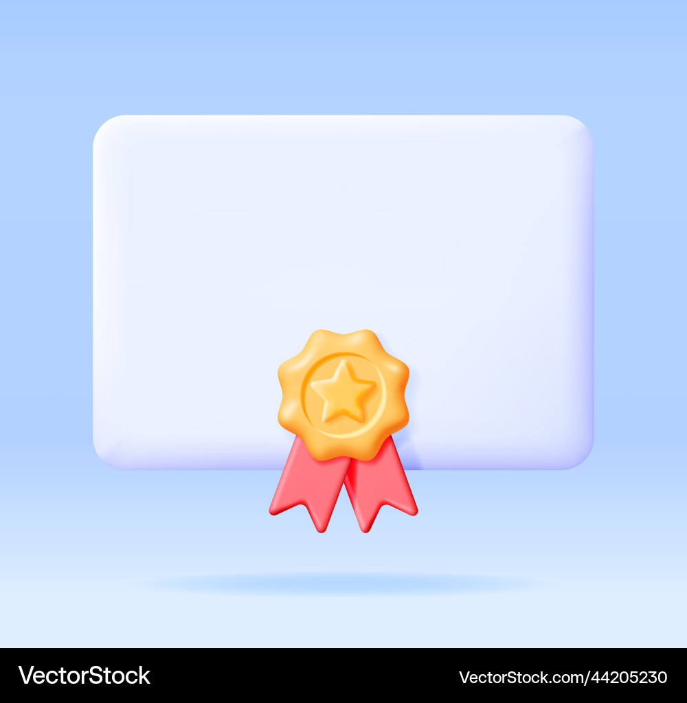 3D Diploma Certificate with Ribbon & Stamp Vector Image