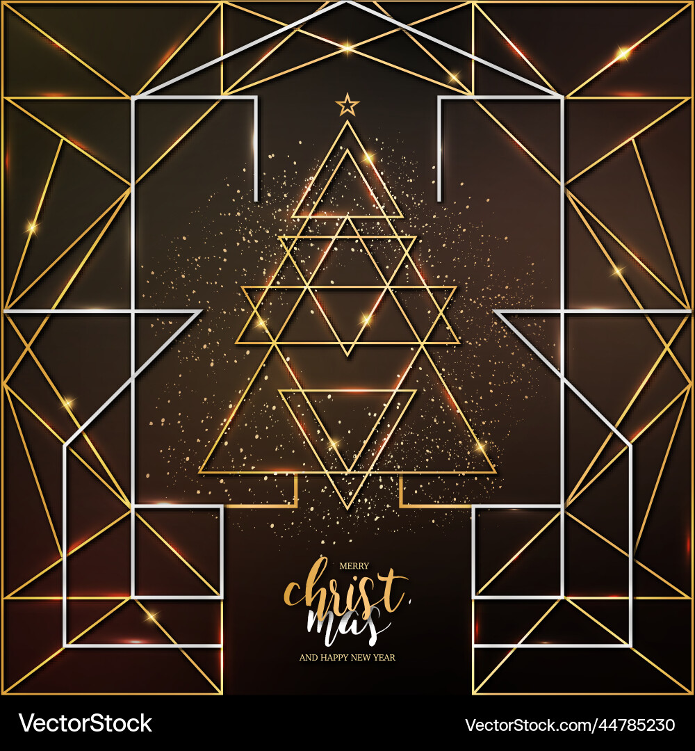 Abstract merry christmas with golden frame design Vector Image