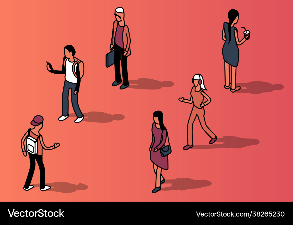Isometric set faceless people in casual Royalty Free Vector