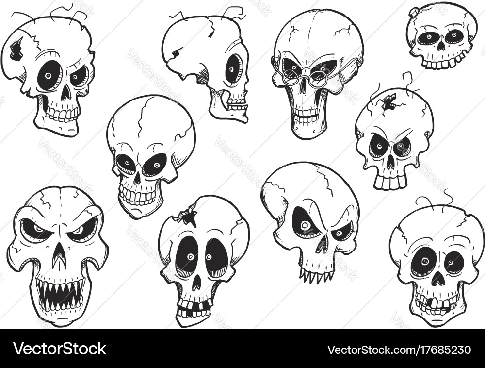 Set cute hand drawing halloween skull Royalty Free Vector