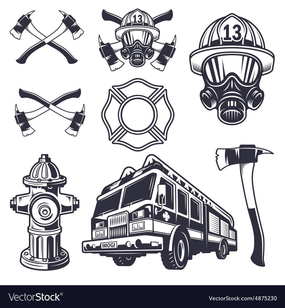 Set designed firefighter elements Royalty Free Vector Image