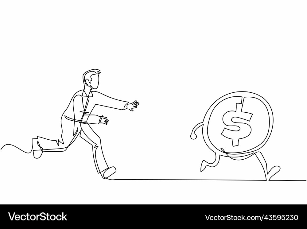 Single one line drawing businessman run chasing Vector Image