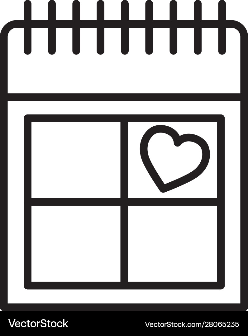 Calendar with heart line style Royalty Free Vector Image