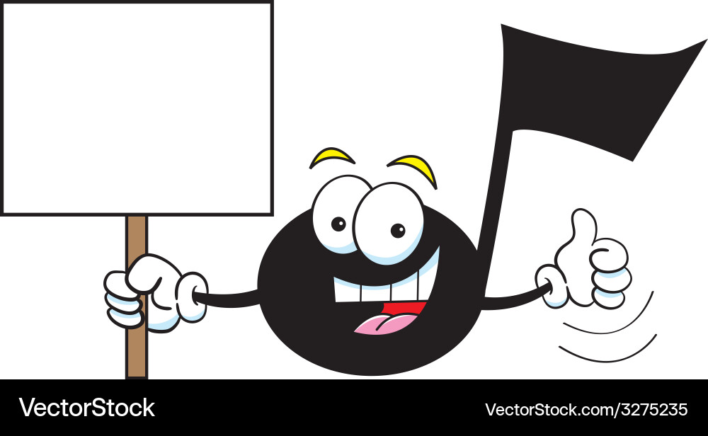 Cartoon musical note holding a sign Royalty Free Vector