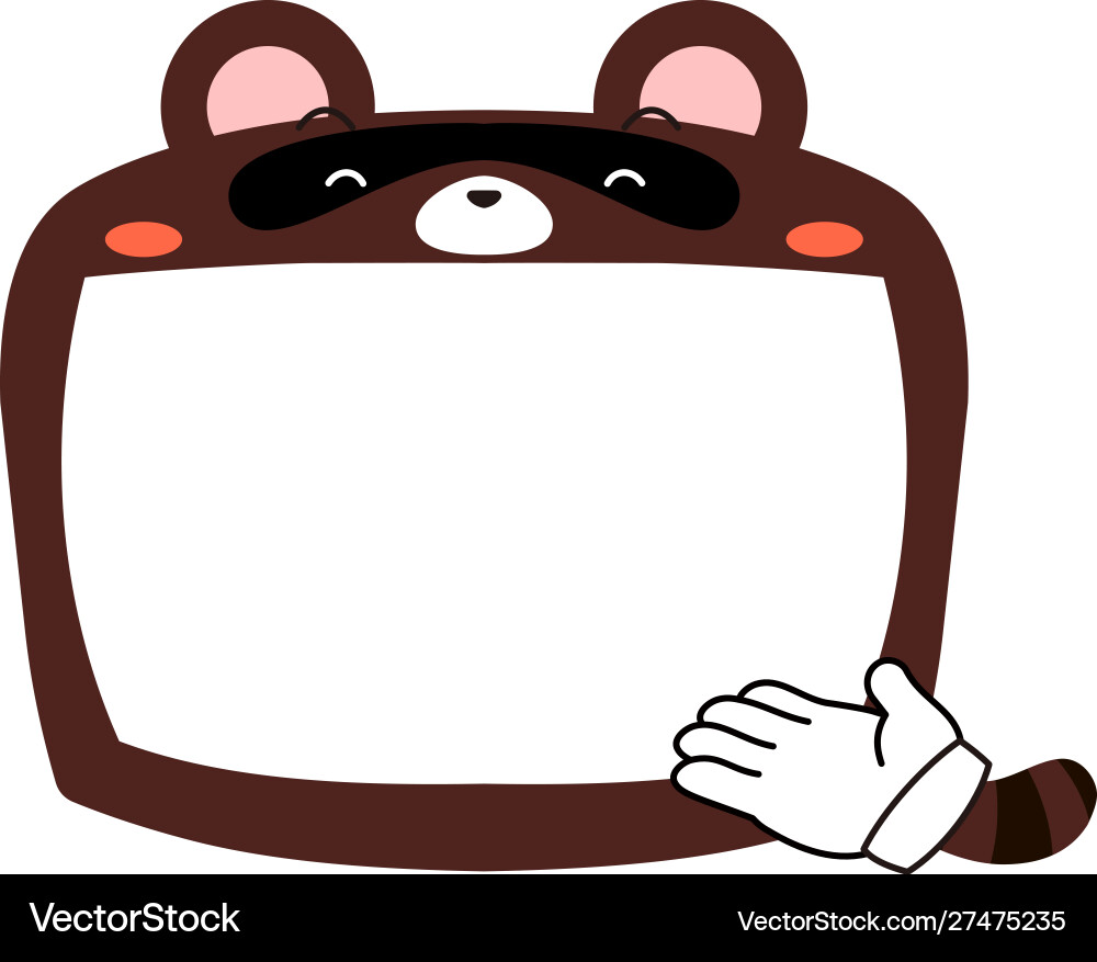 Cute black raccoon whiteboard Royalty Free Vector Image