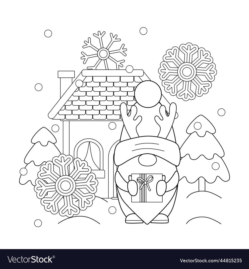 Cute winter kids coloring page with gnome Vector Image