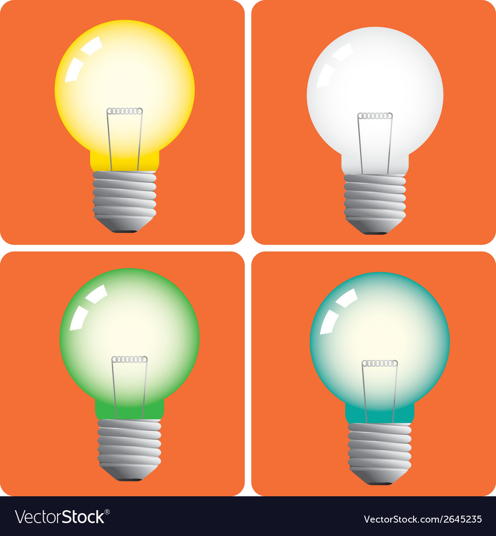Four lightbulbs with different colors in orange Vector Image