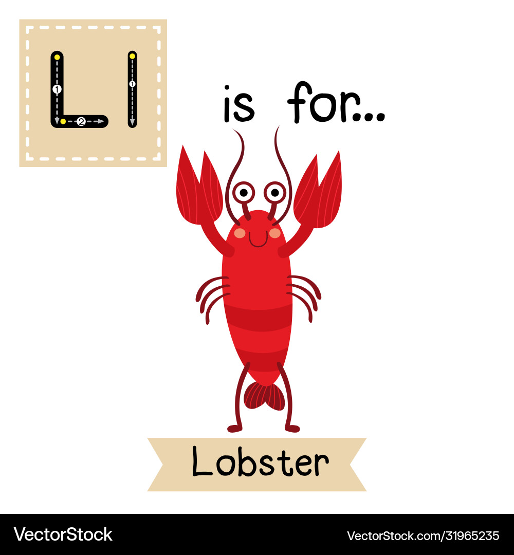 Letter l tracing standing lobster Royalty Free Vector Image