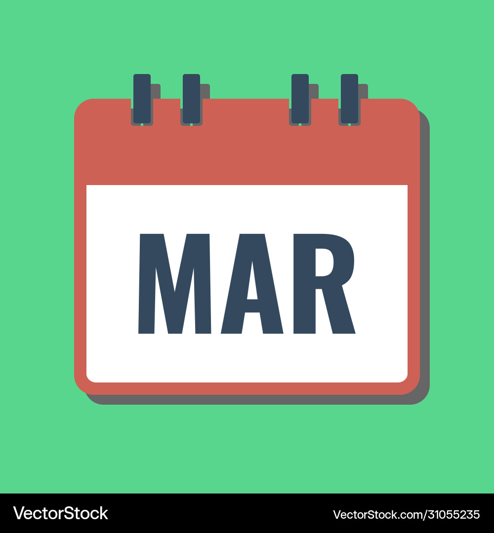 March month name in calendar flat style Royalty Free Vector