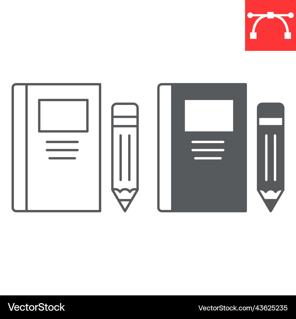 Notebook and pencil line and glyph icon Royalty Free Vector