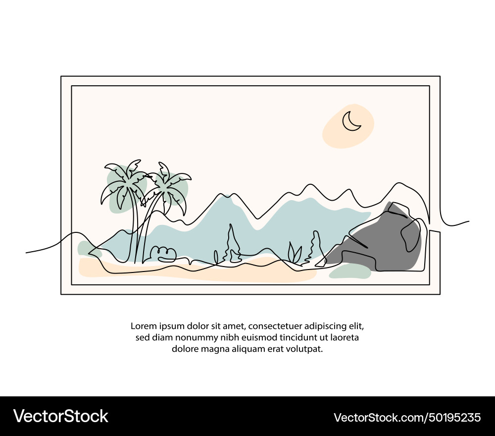 One line nature hill view poster drawing Vector Image