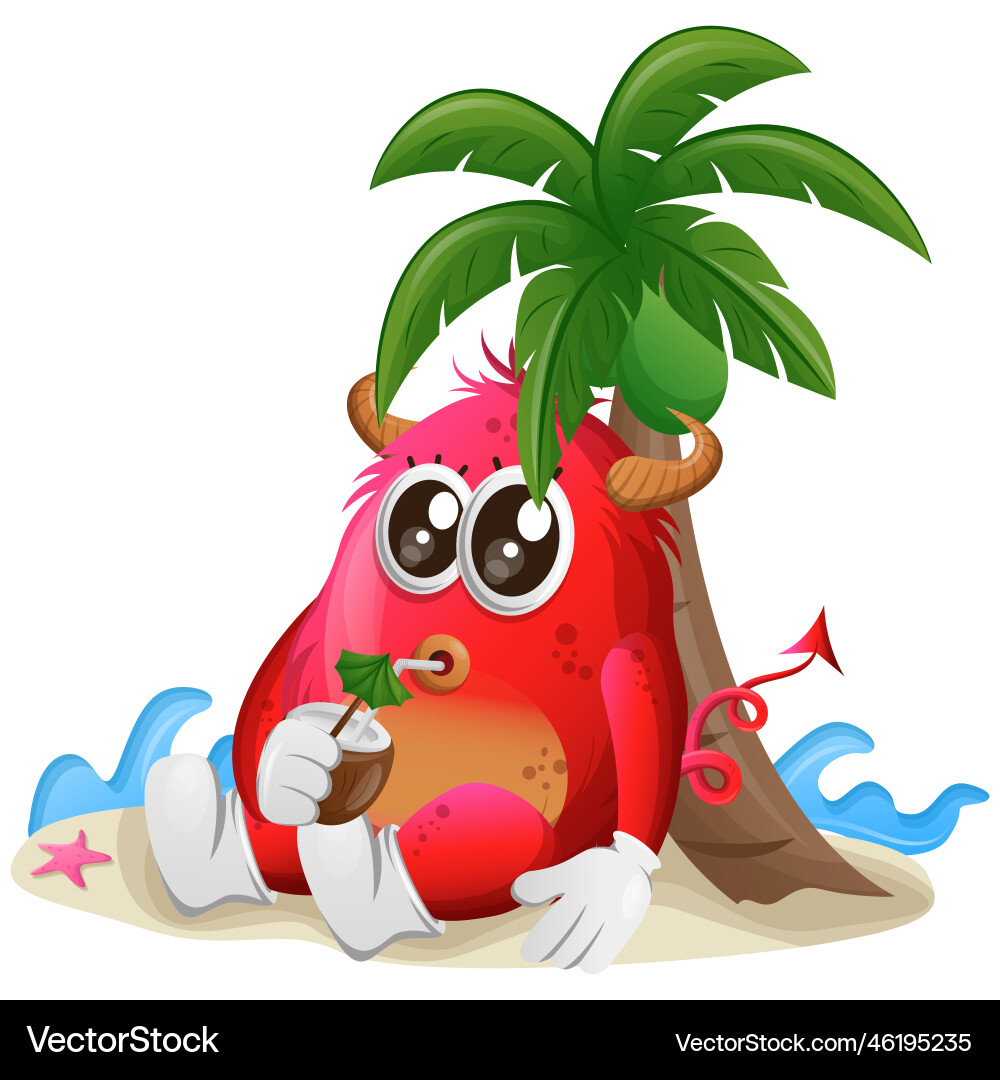Red monster drink coconut water under palm tree Vector Image