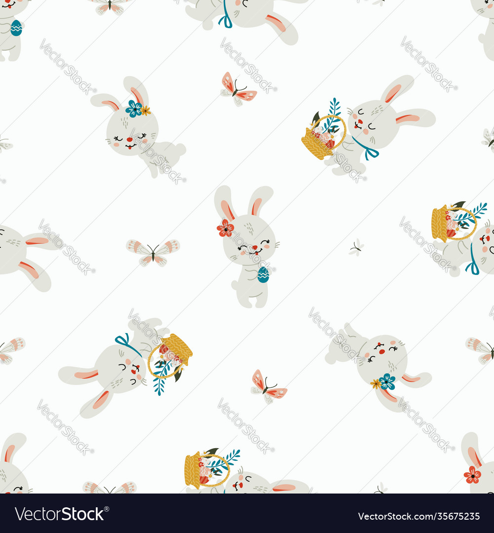 Spring easter background with bunnies Royalty Free Vector