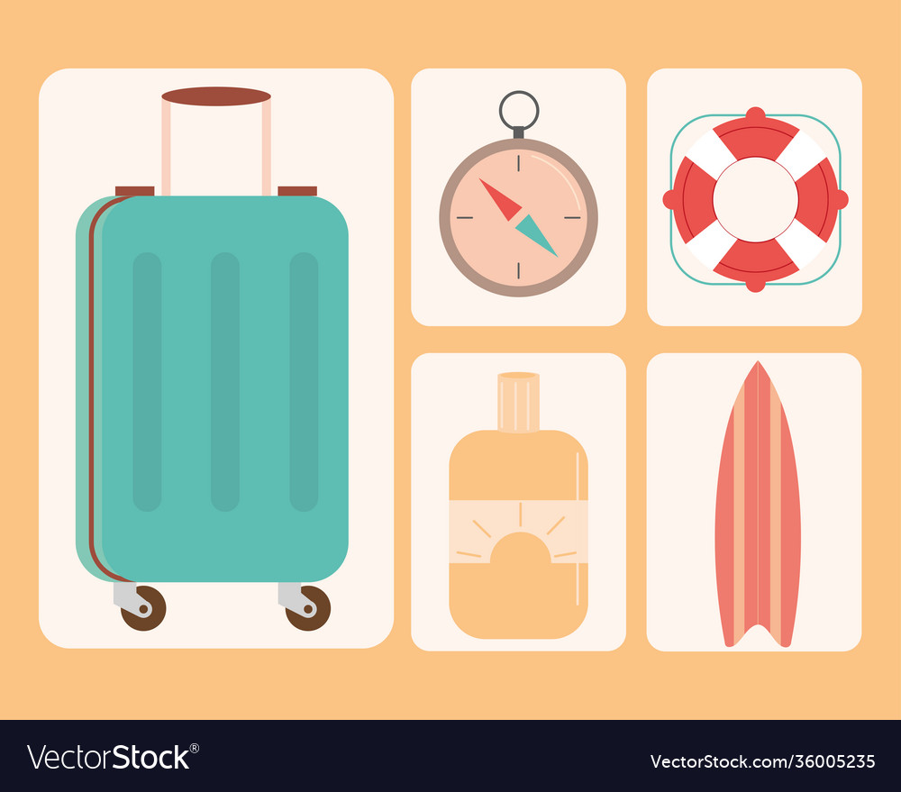Travel vacations icon set suitcase compass Vector Image