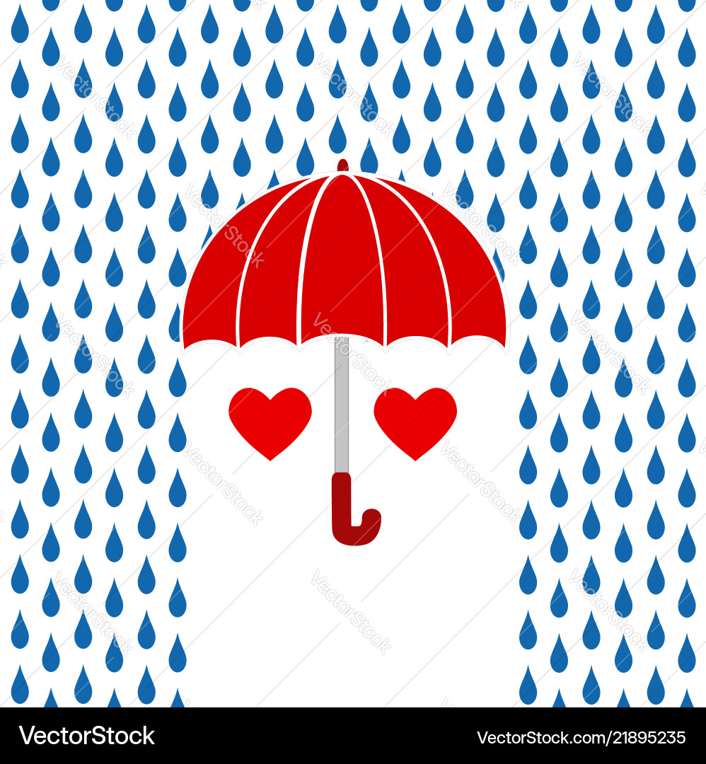 Two red hearts under umbrella on rain Royalty Free Vector