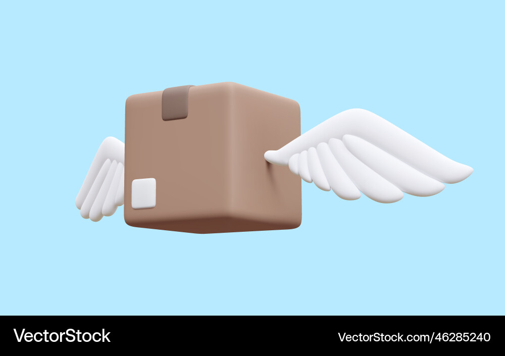 3d realistic parcel with wings isolated on blue Vector Image