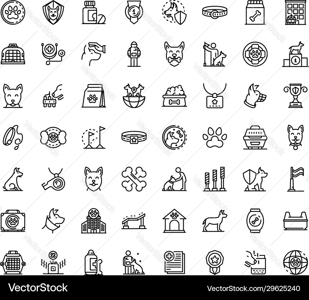 Dog handler icons set outline style Royalty Free Vector