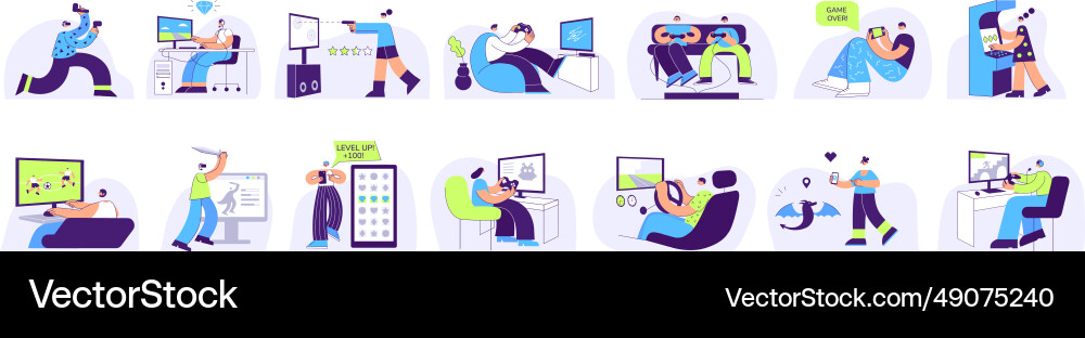 Gamers play video games arcade vr computer and Vector Image