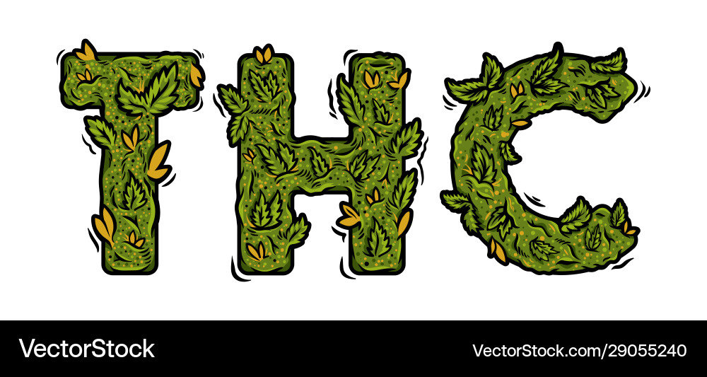 Lettering design weed inscription thc Royalty Free Vector