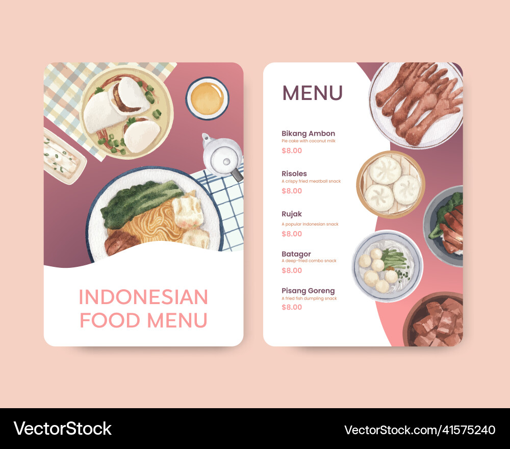 Menu template with indonesian cruisine Royalty Free Vector