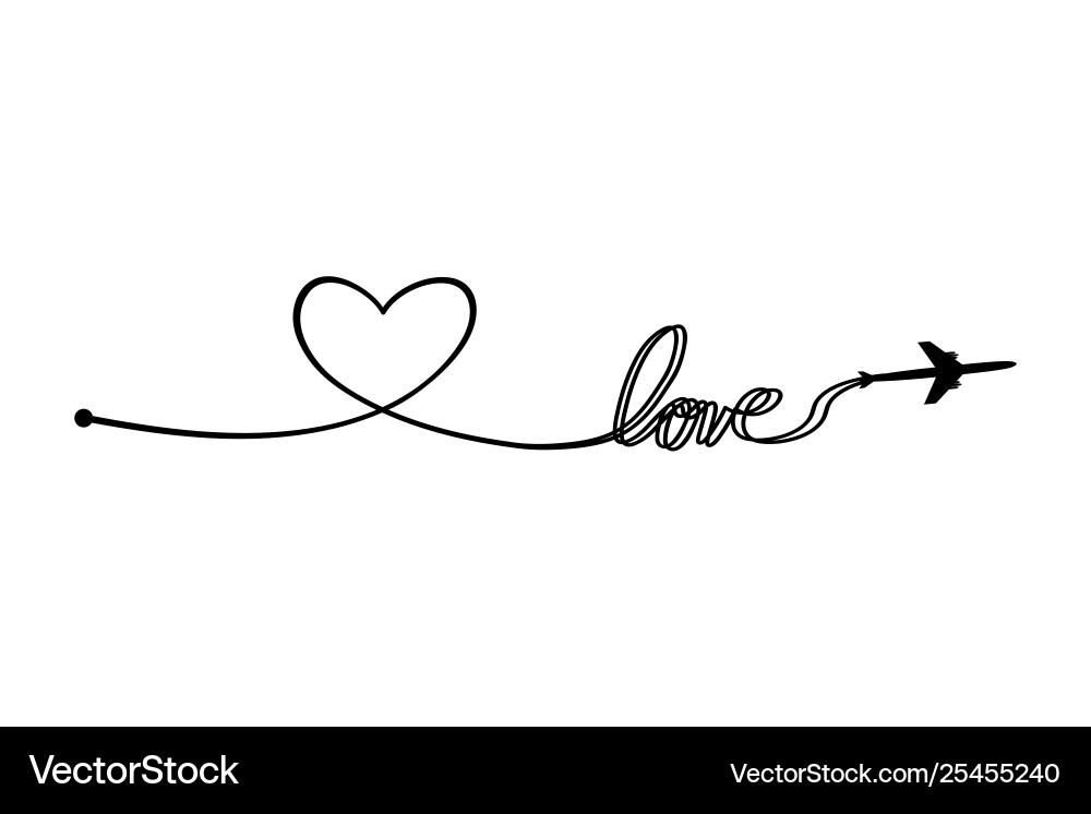 Plane and its track in shape a heart Royalty Free Vector