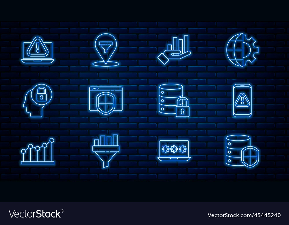 Set line server with shield mobile exclamation Vector Image Set line server with shield mobile exclamation Vector Image