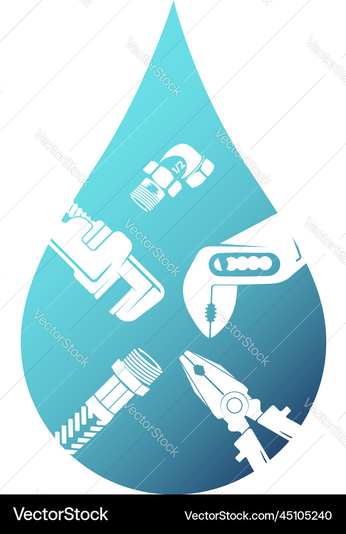 Water drop and plumbing tool symbol Royalty Free Vector