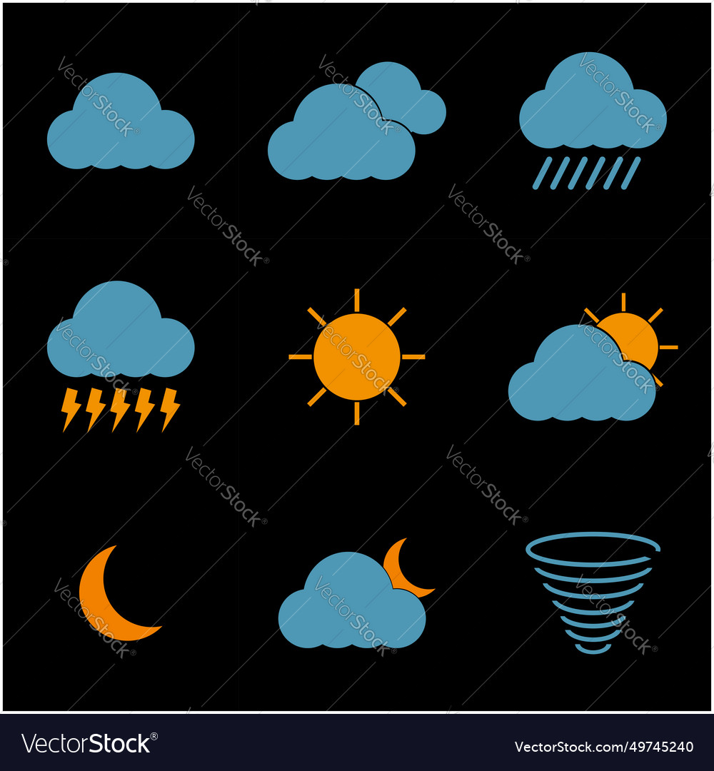 Weather icons set over black background Royalty Free Vector