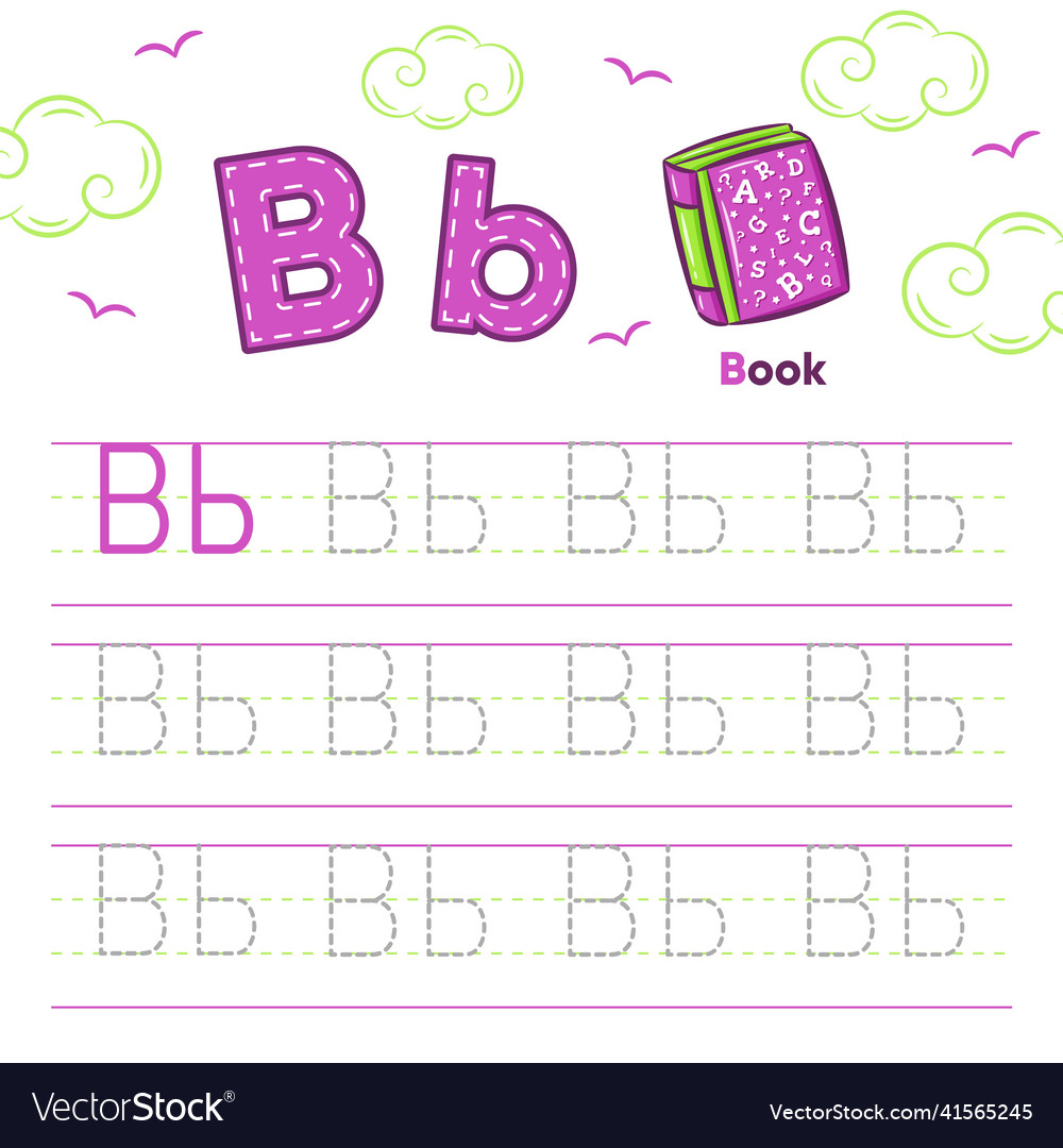 Alphabet worksheet letter b learning with book Vector Image