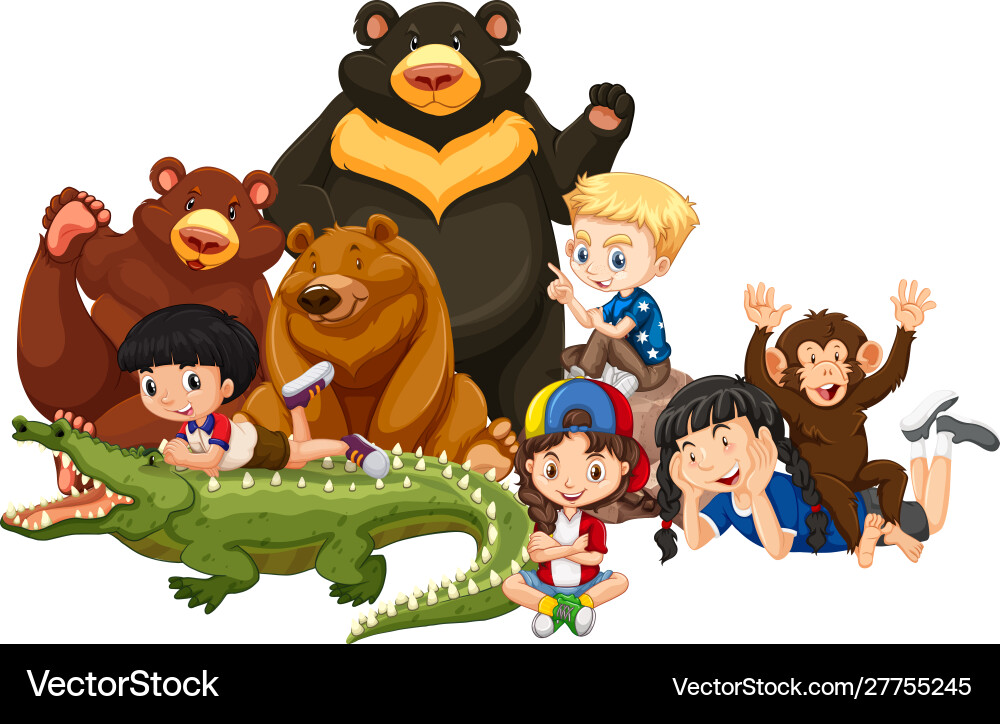 Children with animals on isolated background Vector Image