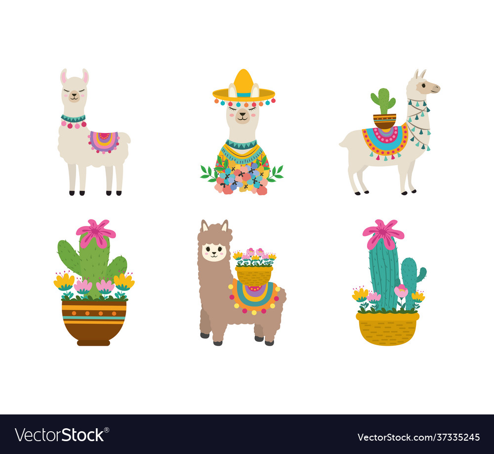 Cute llama collection Royalty Free Vector Image