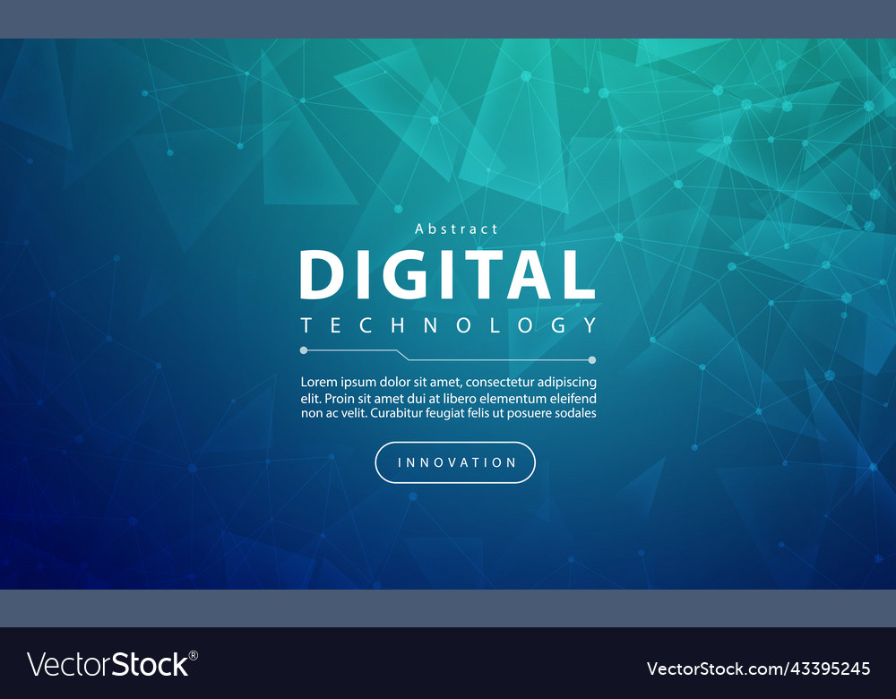 Digital technology banner blue green background ai