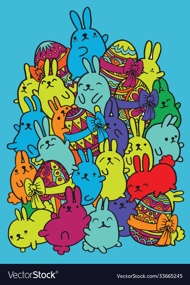 Easter hand drawn egg and rabbit doodle style Vector Image