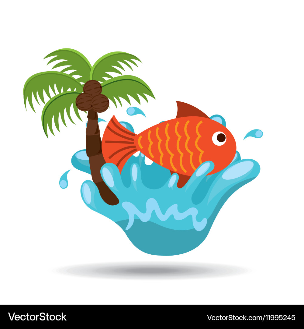 Fish water splash palm summer vacation Royalty Free Vector