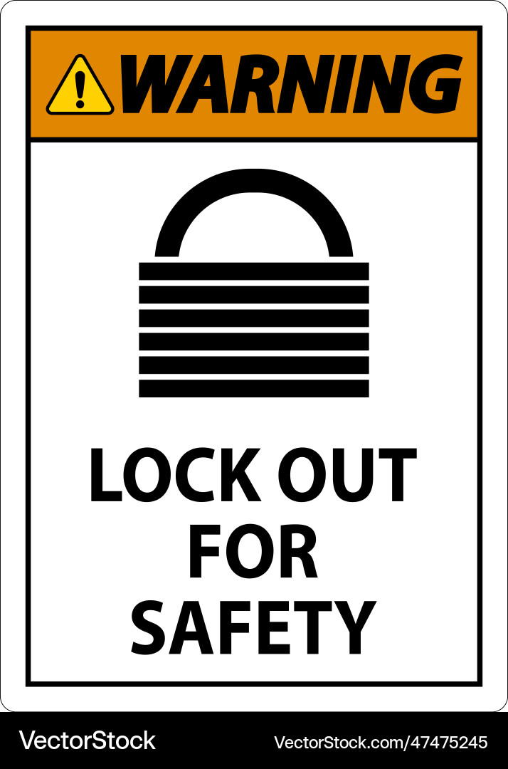 Warning lock out label sign on white background Vector Image