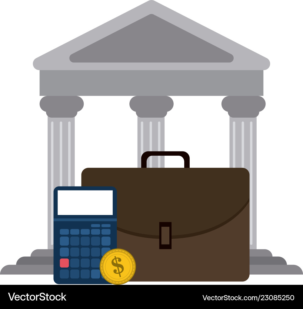Bank building and briefcase Royalty Free Vector Image