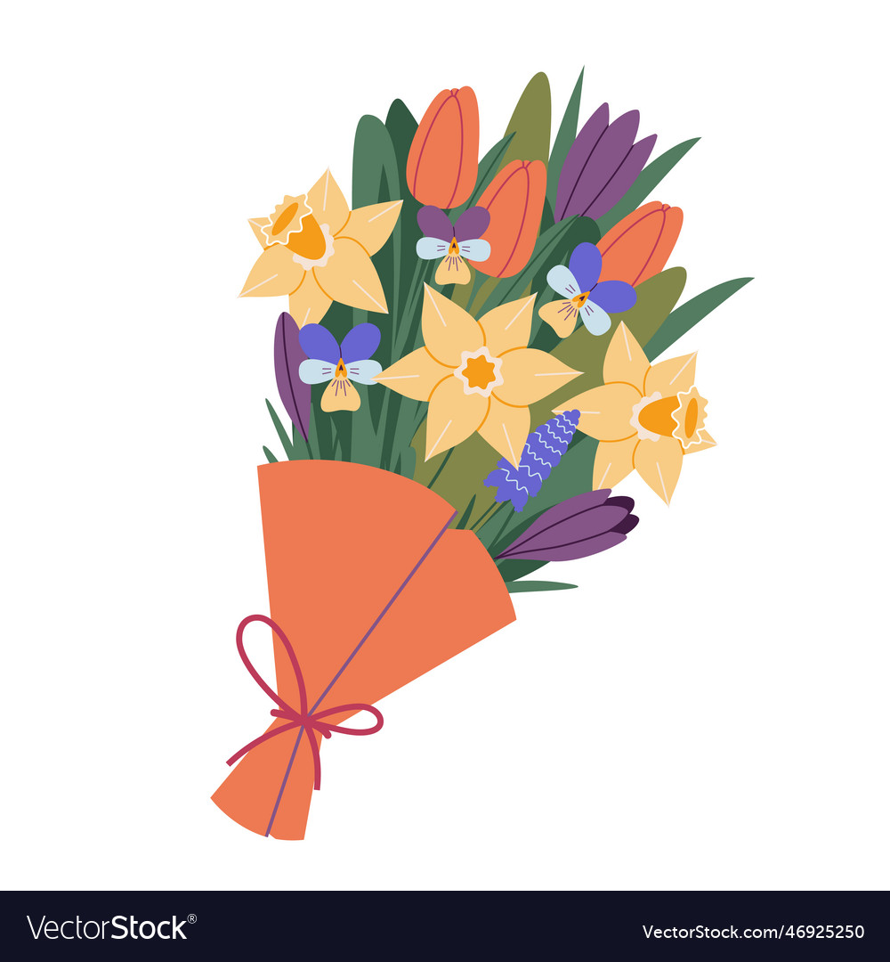 Bouquet of spring flowers with daffodils Vector Image