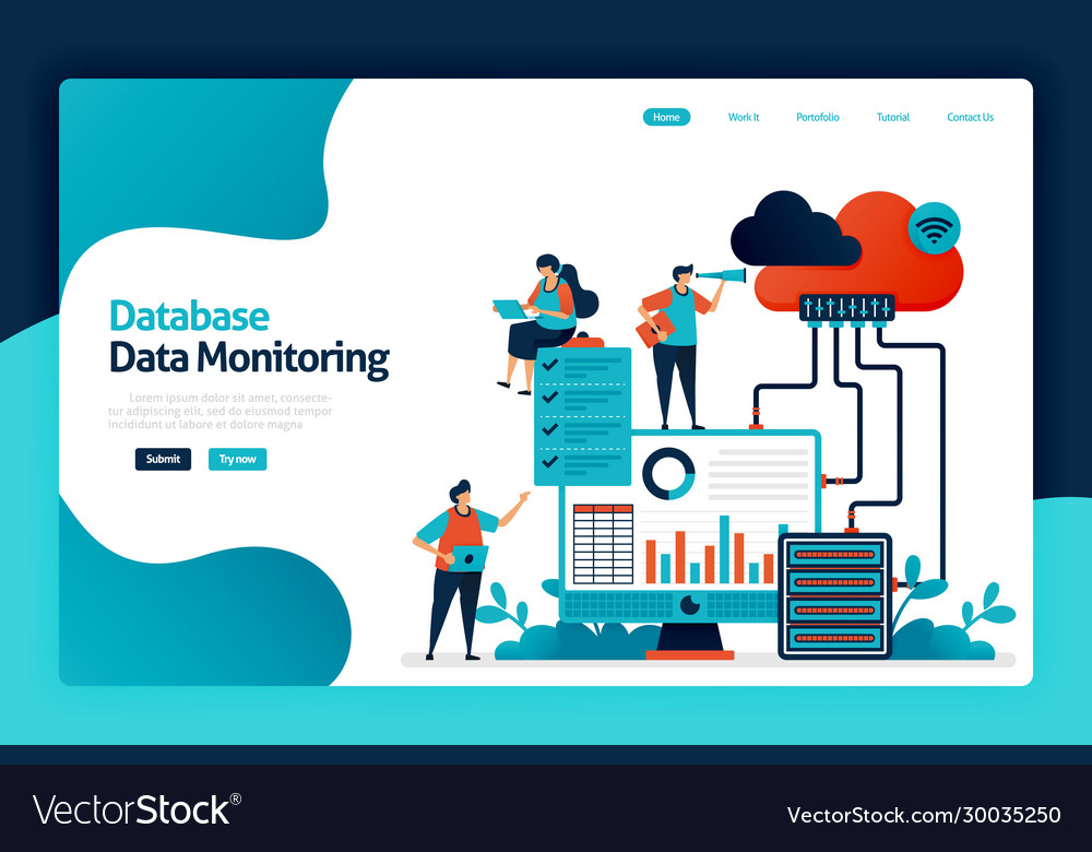 Database data monitoring landing page design Vector Image