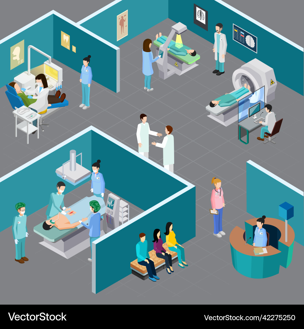 Hospital rooms isometric composition Royalty Free Vector